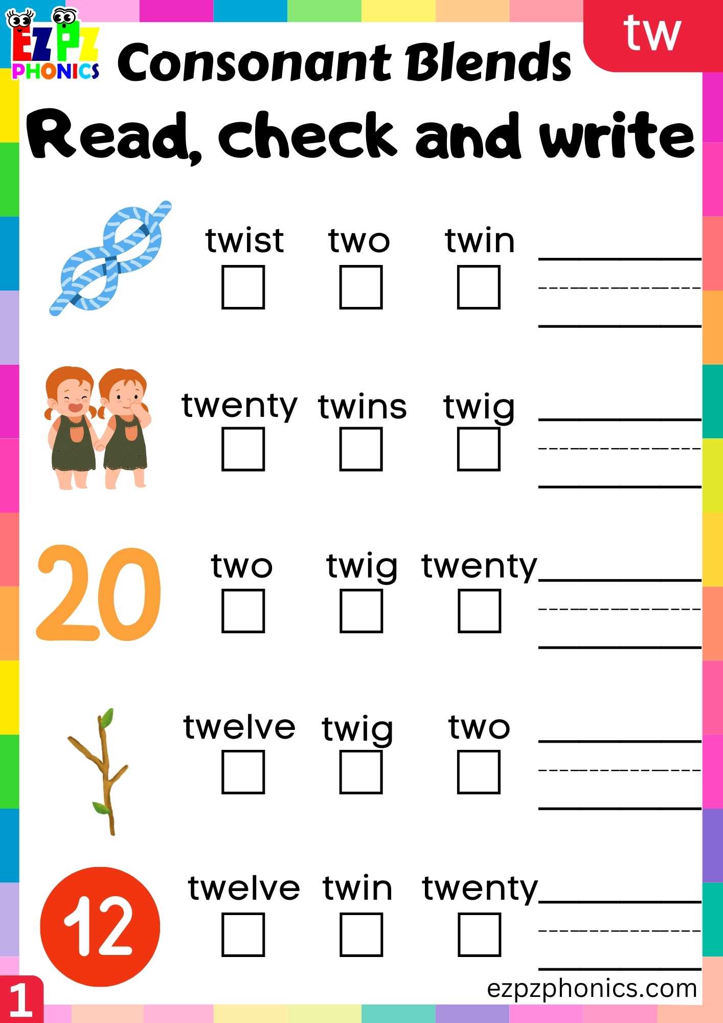 Group1 Sm Words Words Scramble Phonics Consonant Blends Worksheet